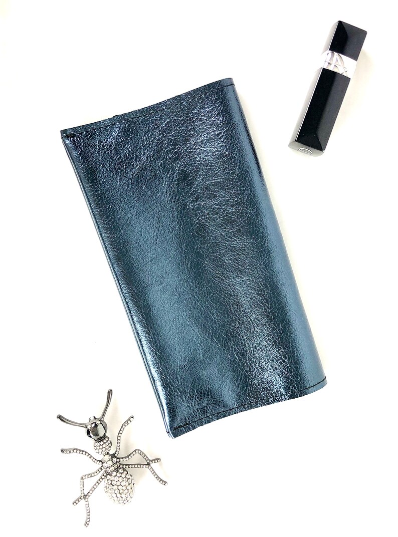 Navy Blue Leather Cheque Book Cover Metallic Leather Cheque - Etsy