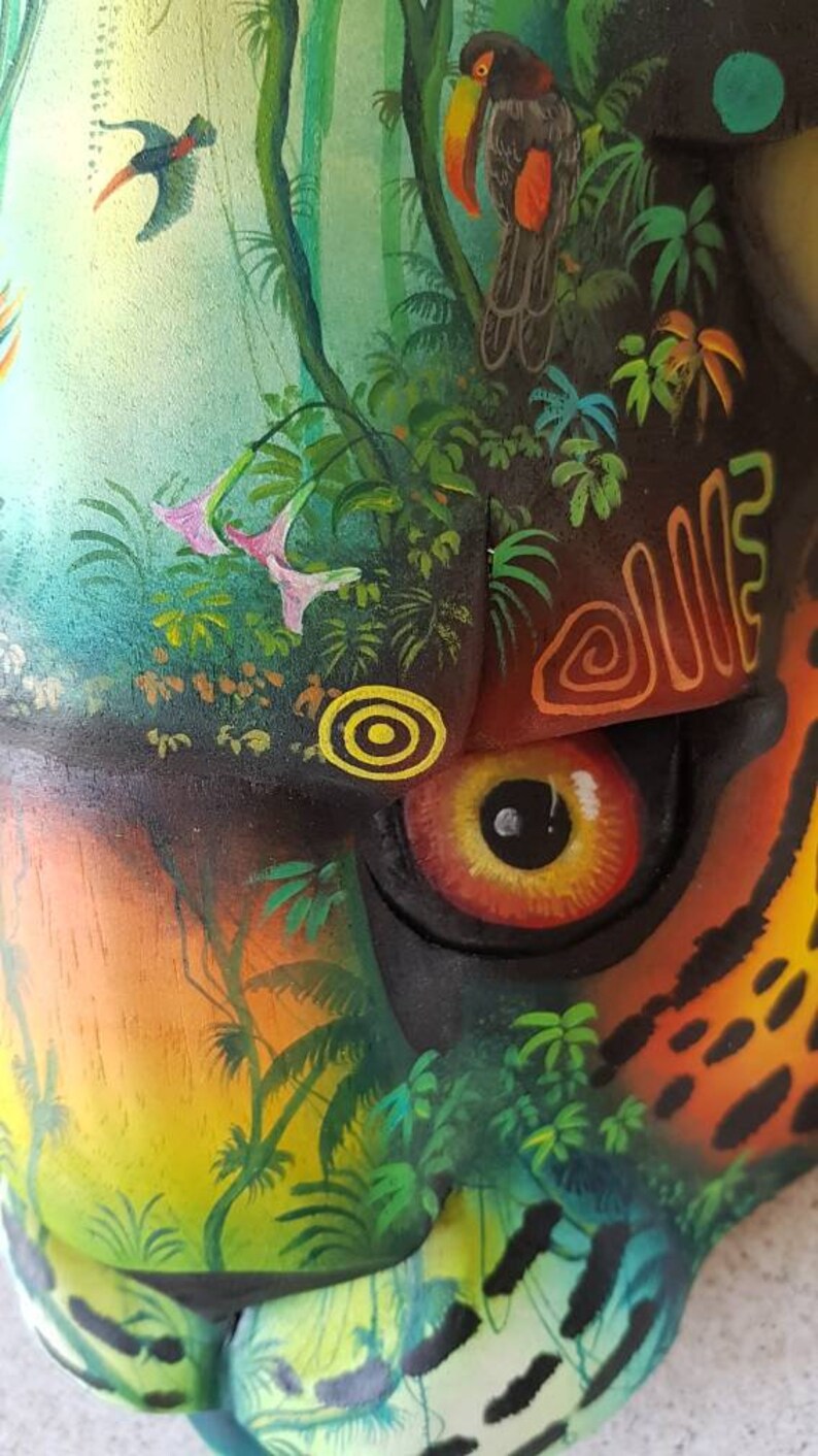 Traditional Jaguar Mask Jungle and Toucans Authentic Boruca - Etsy