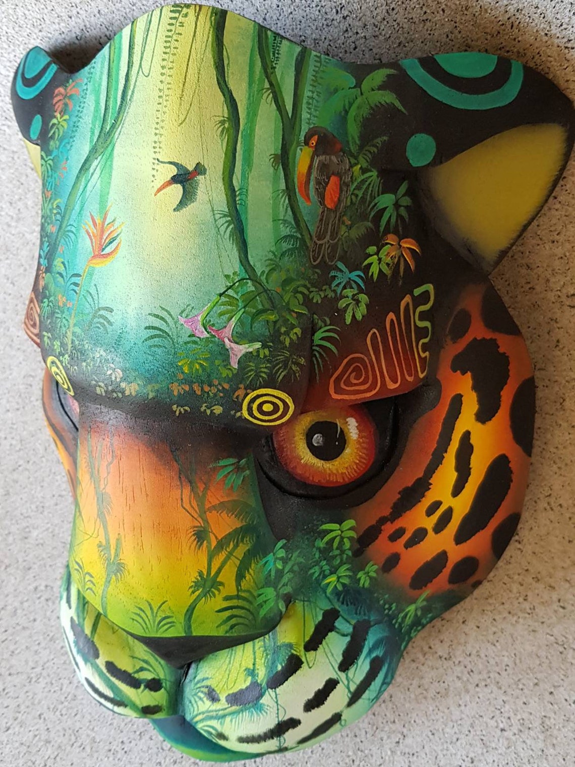Traditional Jaguar Mask Jungle and Toucans Authentic Boruca - Etsy