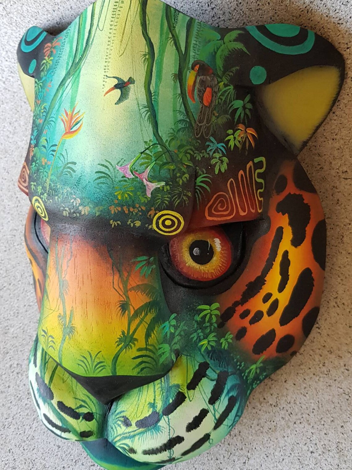 Traditional Jaguar Mask Jungle and Toucans Authentic Boruca - Etsy