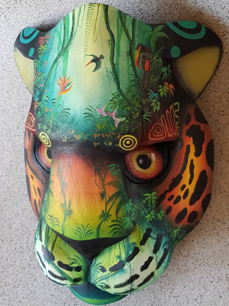 Traditional Jaguar Mask Jungle and Toucans Authentic Boruca - Etsy