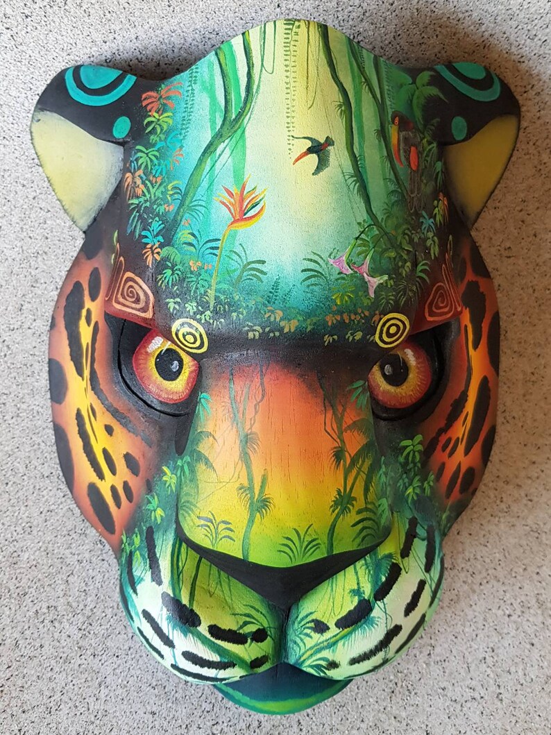 Traditional Jaguar Mask Jungle and Toucans Authentic Boruca - Etsy