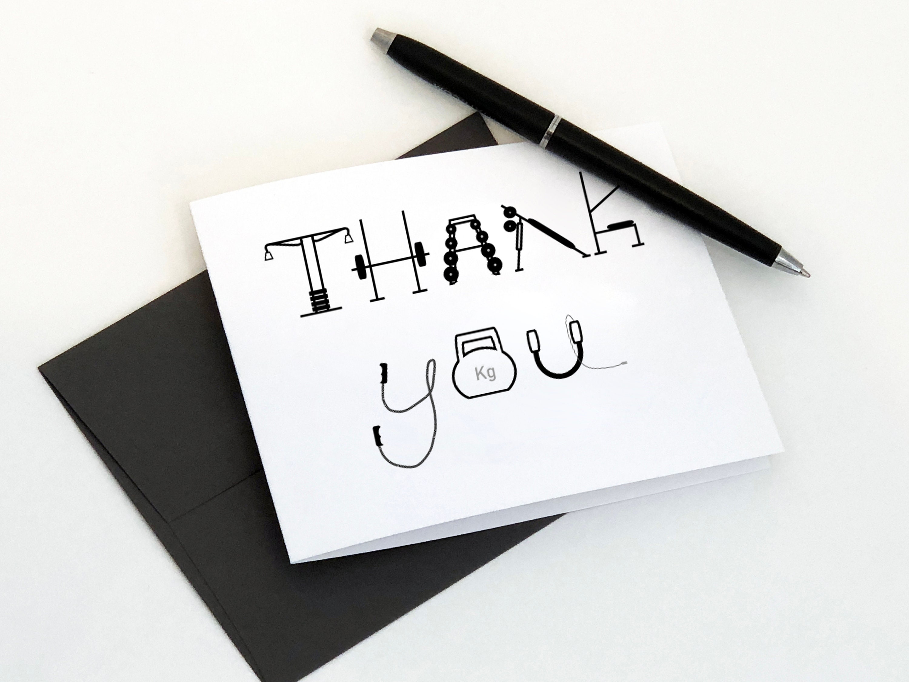 Workout Themed Thank You Card - Exercise - Personal Trainer - Gym ...