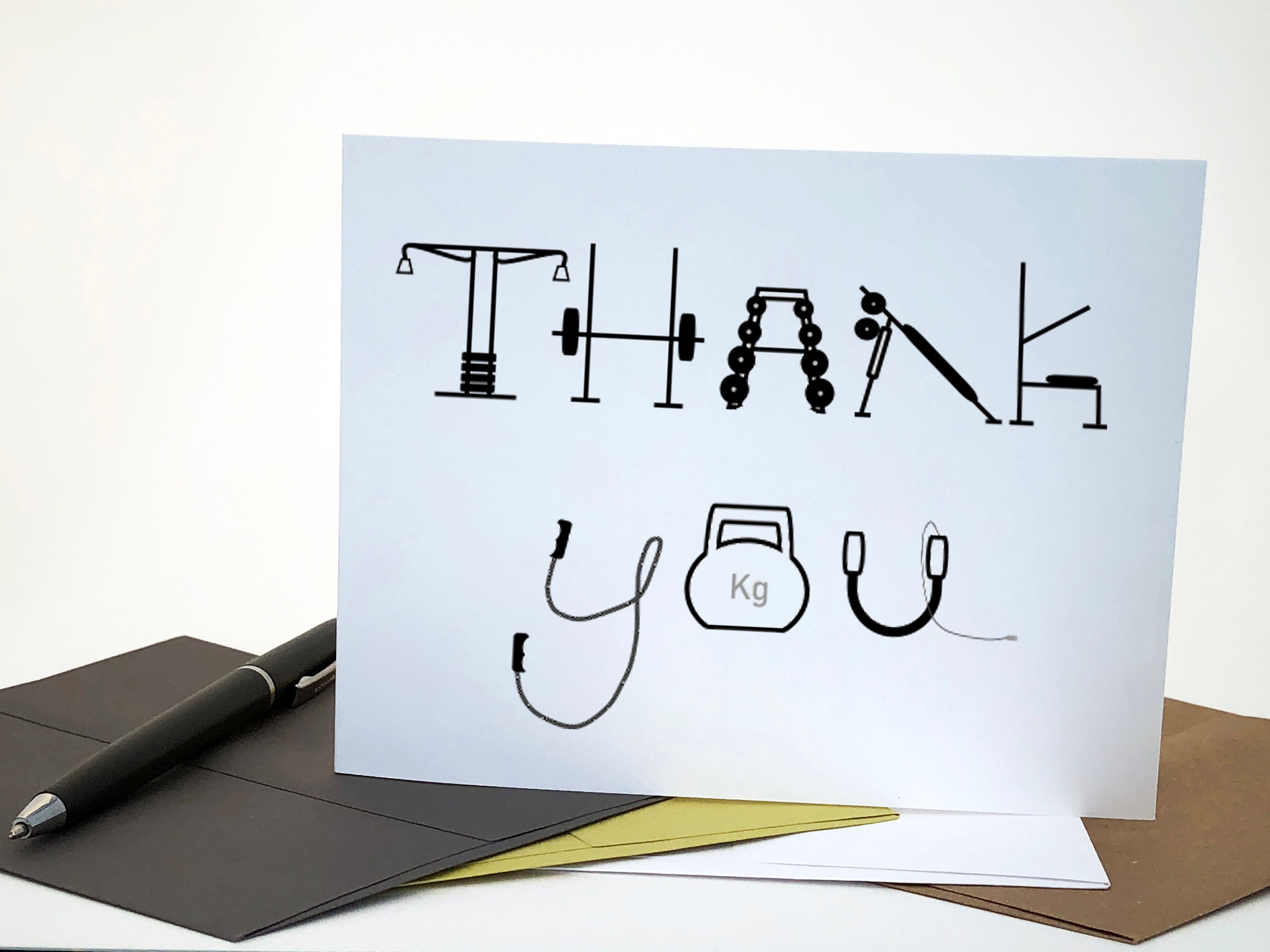Workout Themed Thank You Card - Exercise - Personal Trainer - Gym ...