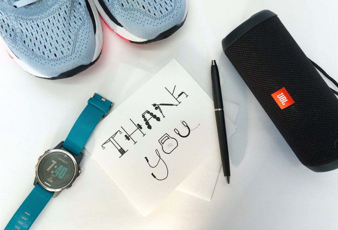 Workout Themed Thank You Card - Exercise - Personal Trainer - Gym ...