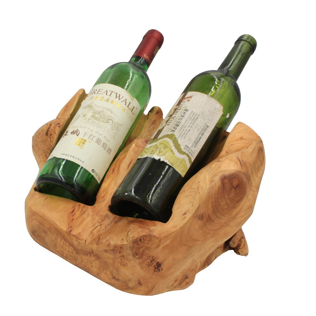 Hand Carved Fir Root Double Wine Bottle Holder: Rustic Wooden Rack - Etsy