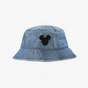 Drippy Mickey Embroidered Denim Bucket Hat, Disneyland Mickey Bucket ...