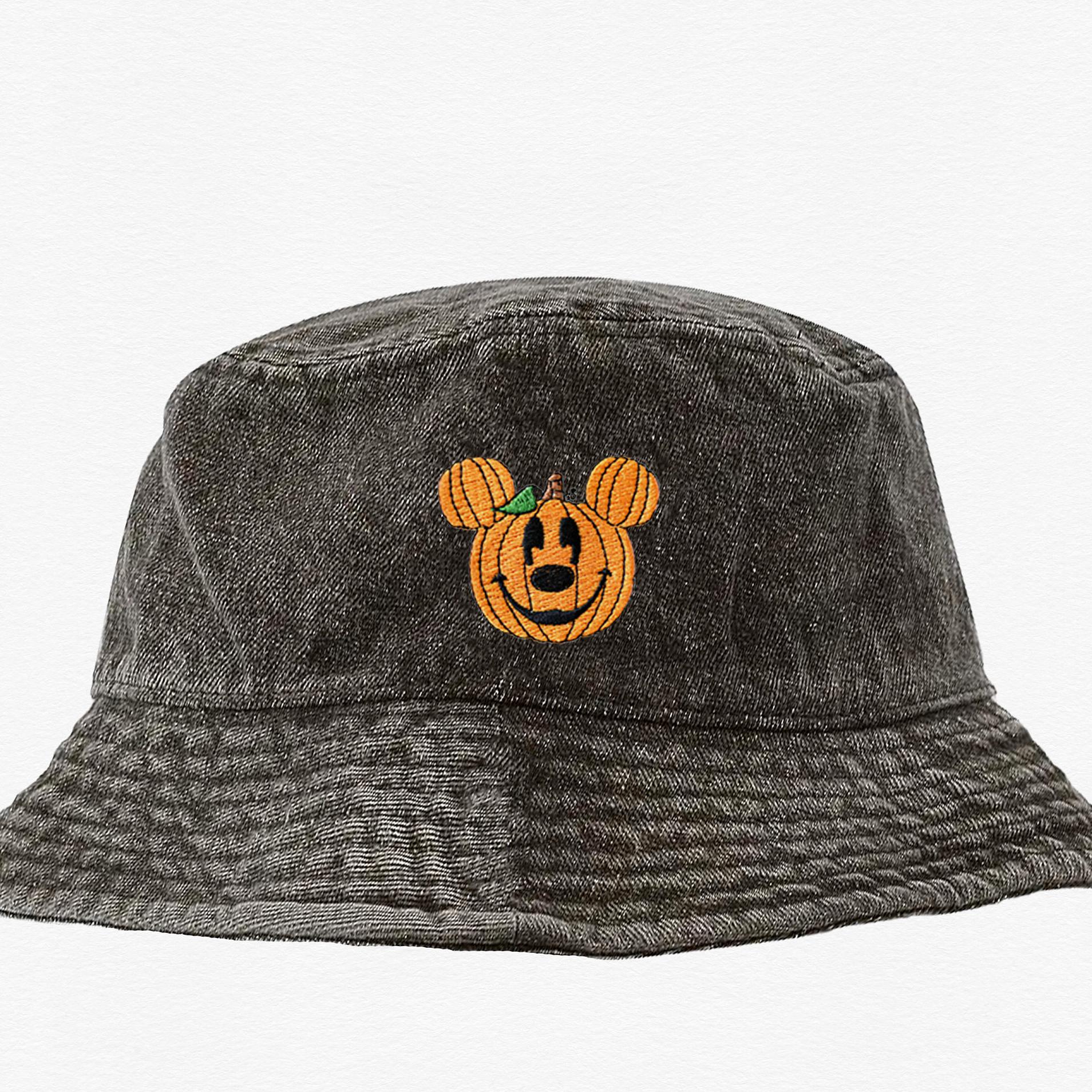 Mickey Pumpkin Embroidered Denim Bucket Hat, Disneyland Halloween ...