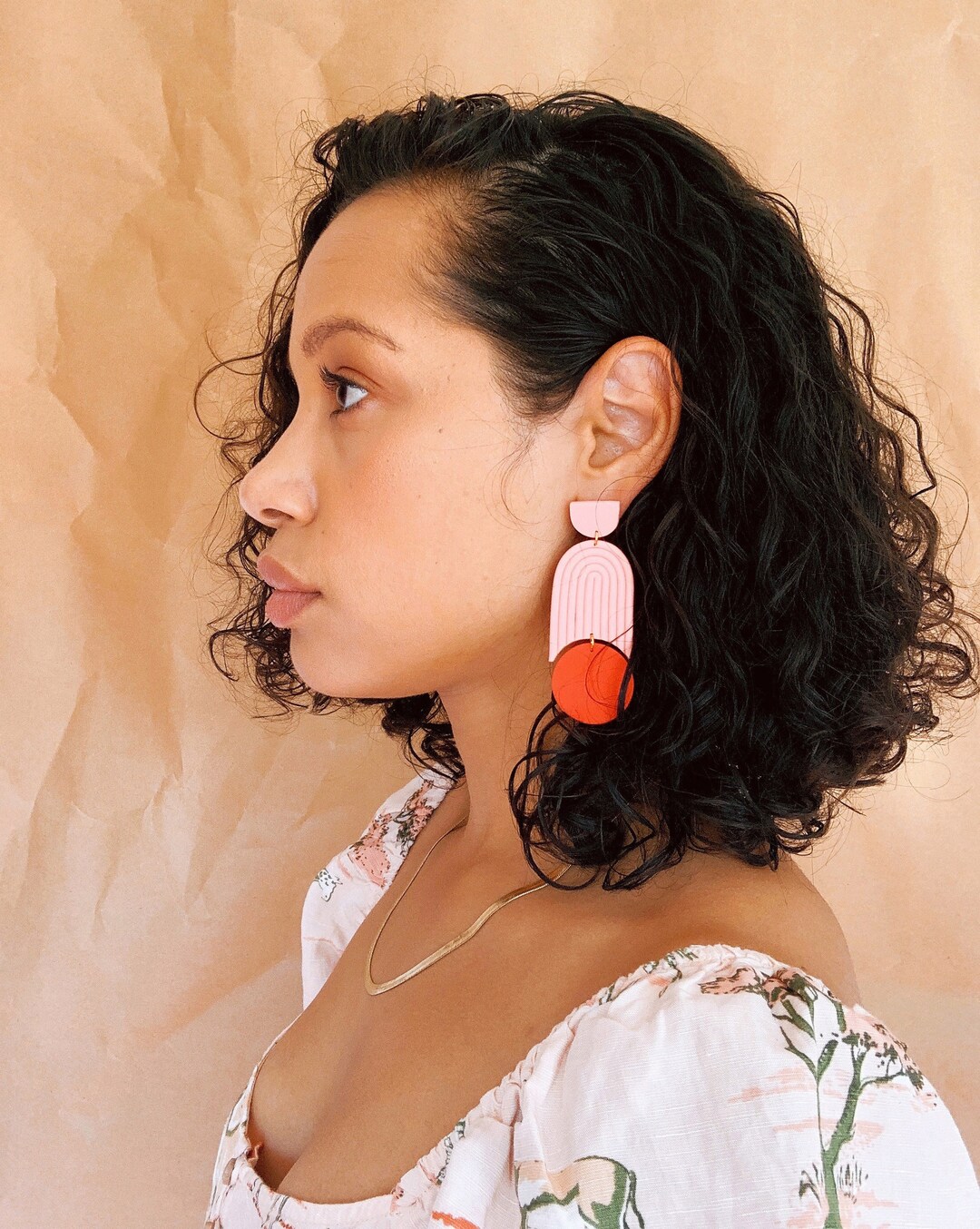 Pink and Red Arch Polymer Clay Statement Earrings Modern Art Deco ...