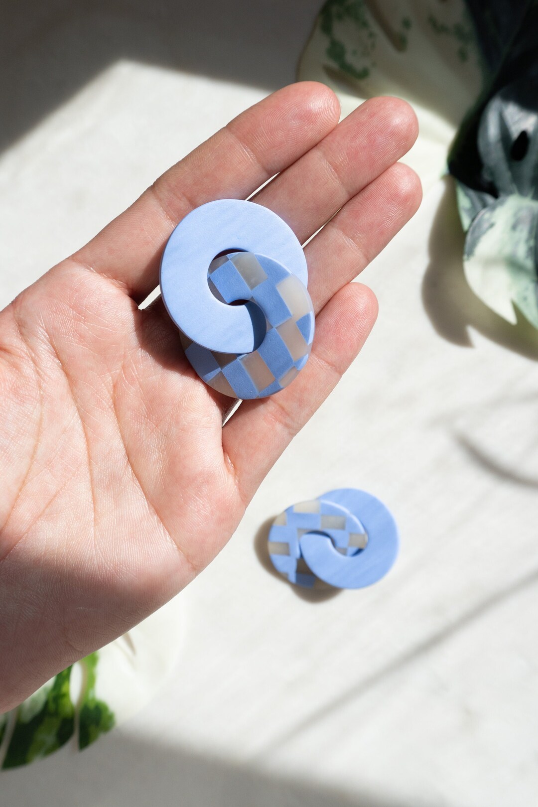 Periwinkle Polymer Clay Circle Links, Lightweight Modern Statement ...