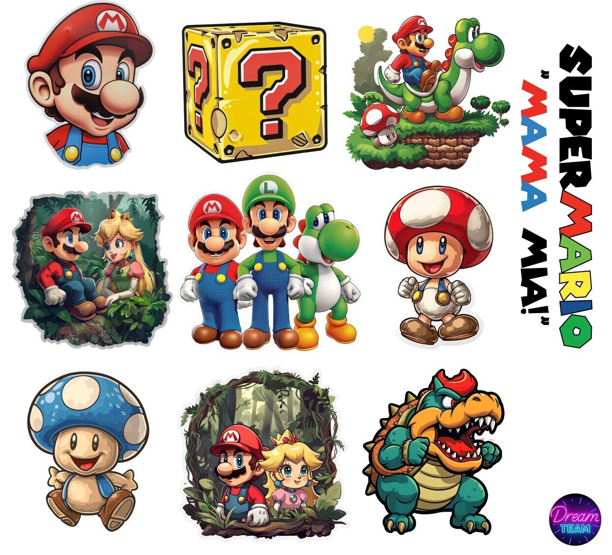 SUPER MARIO, Luigi,toad and Princes Peach Stickers for Kids, Laptop ...