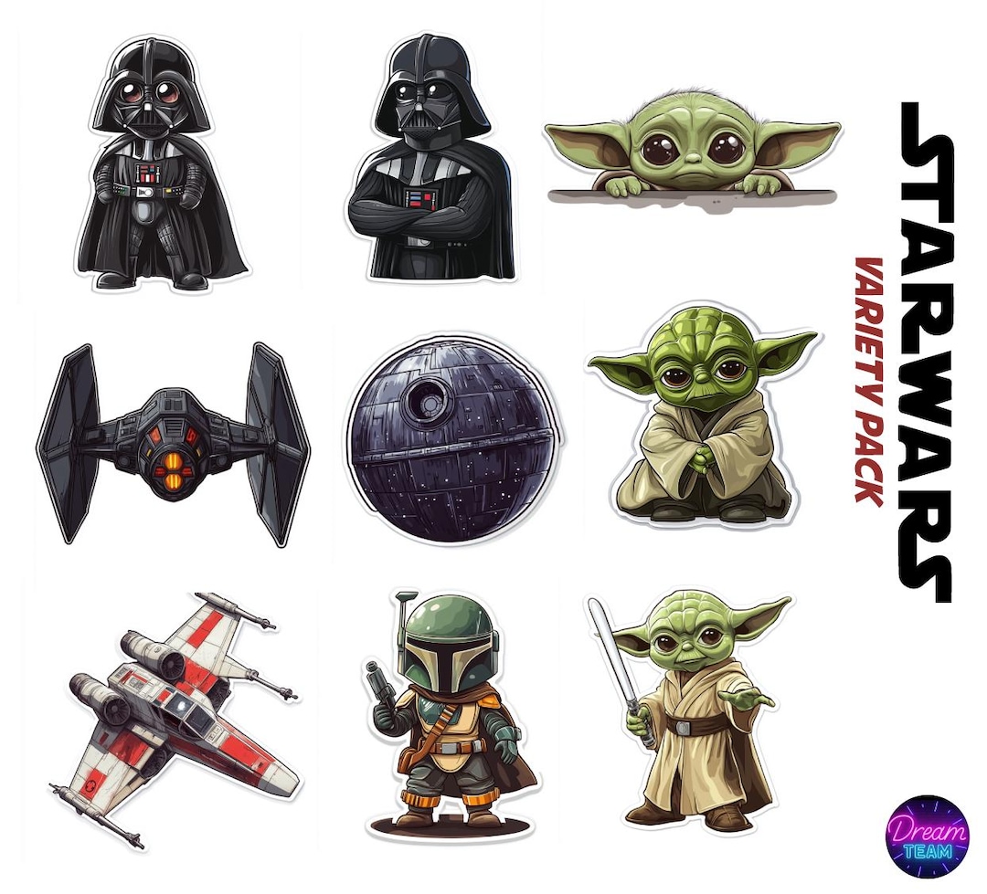 Starwars Stickers - Variety Pack ( Yoda, Baby Yoda, Grogu, Mandolorian ...