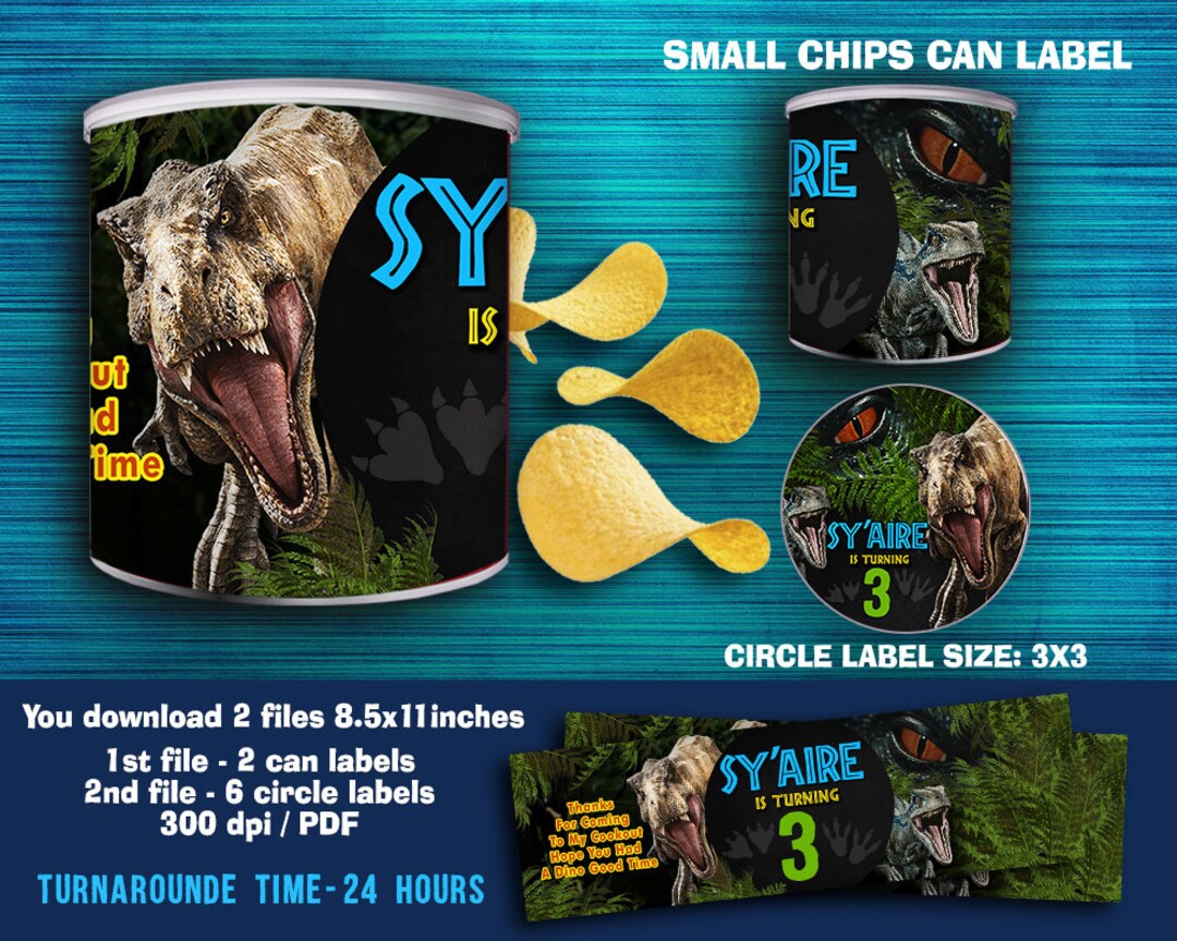 CUSTOM Mini Pringles Label With Your Theme, Dinosaur Mini Chip Bag Can ...
