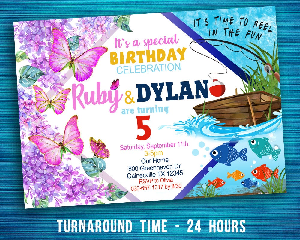 Custom Invitationsibling Birthday Invitation Double Birthday - Etsy