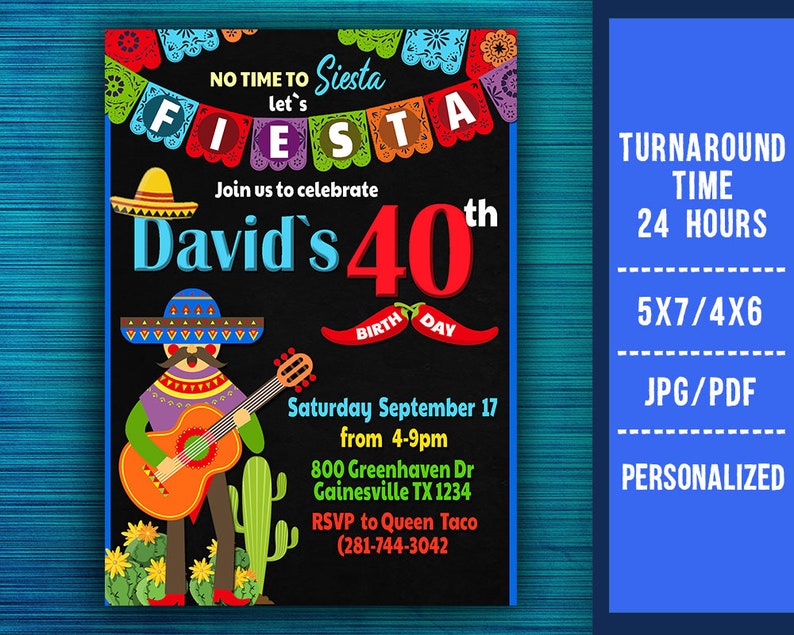 Fiesta 40th Birthday Invitations-Fiesta male 40 Bday | Etsy