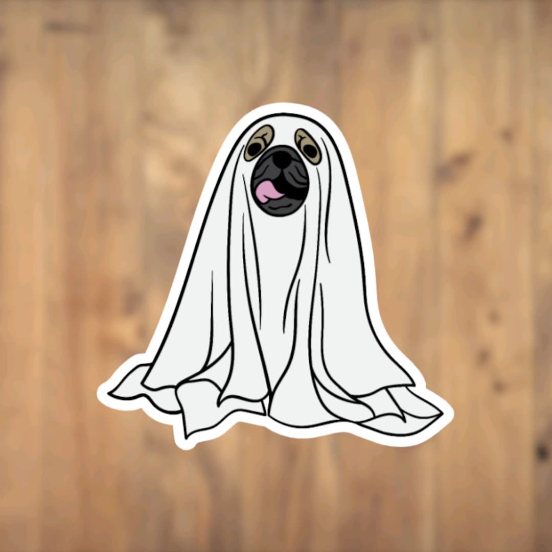 Dog, Ghost, Pug, Vinyl Sticker, Cute, Gift, Halloween, Spooky, October ...