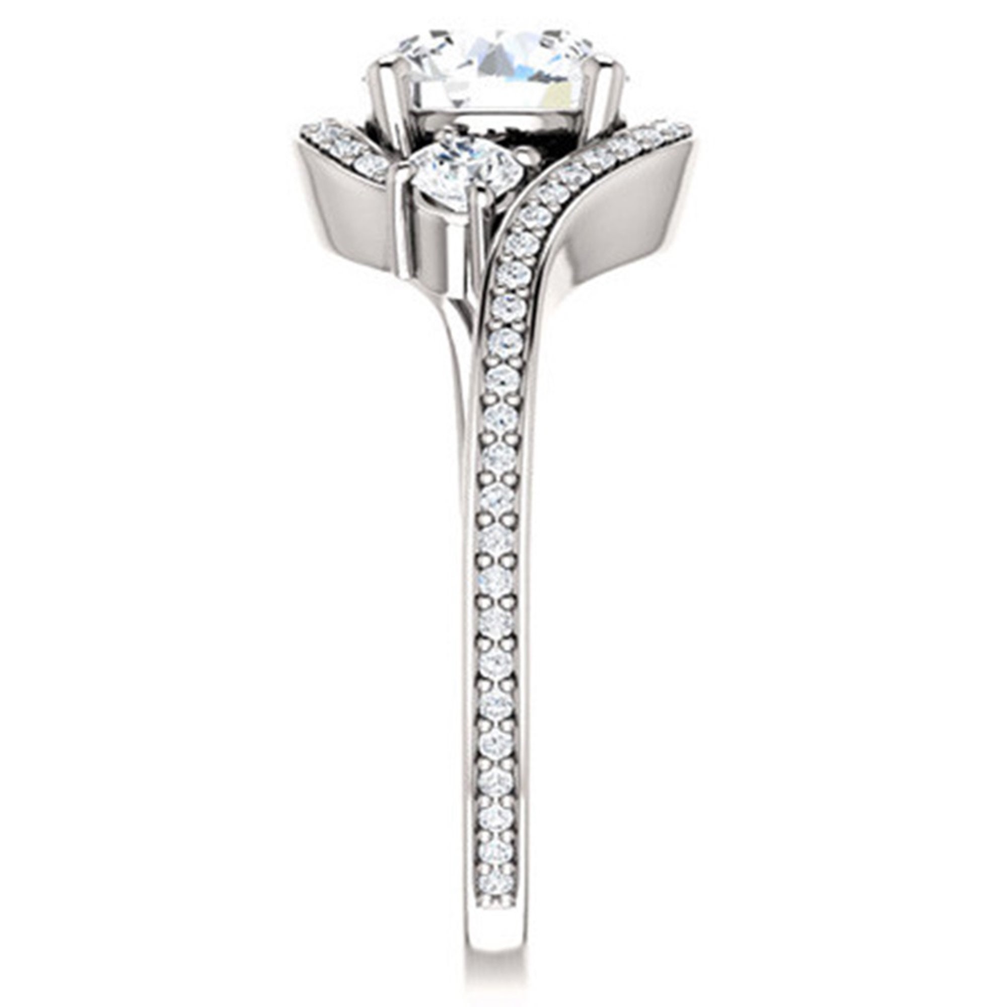 Three Stone Diamond Ring Set Swirl Bypass Shank Ring Curved Etsy