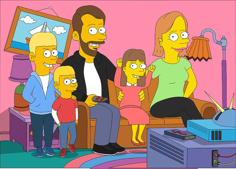 Art & Collectibles Prints Cartoon llustration Simpsons family portrait ...