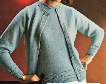 Ladies 4ply Twinset Knitting Pattern Pdf Womens Lace Panel Cardigan ...