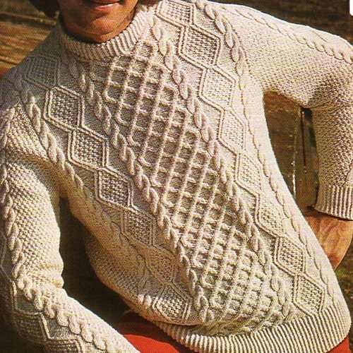 Mens Aran Sweater Knitting Pattern PDF Aran Jumper Crew Neck - Etsy