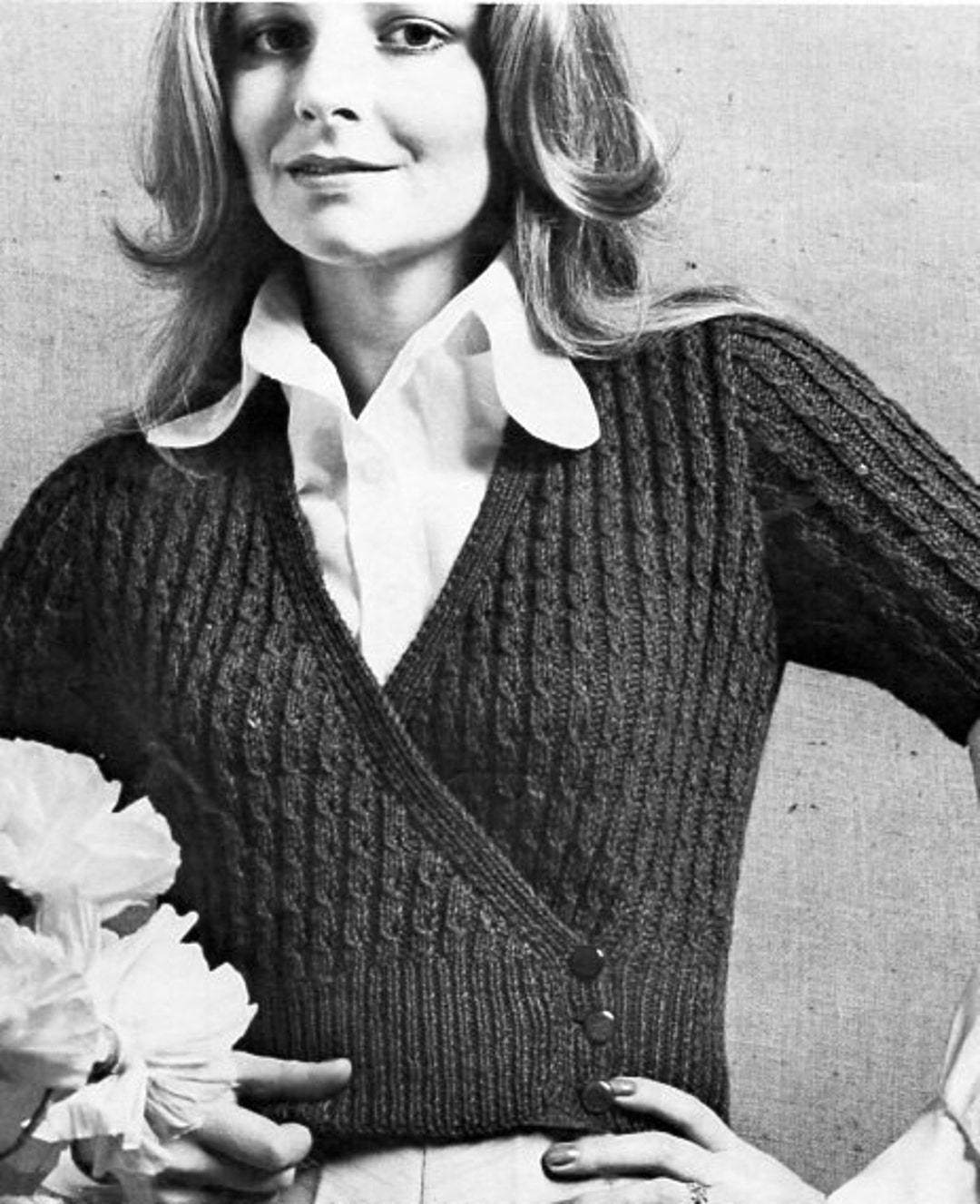 Vintage Womens Crossover Cardigan Knitting Pattern Pdf Ladies Cable ...