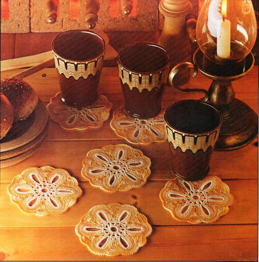 Crochet Glass Mats Crochet Pattern Pdf Crochet Coasters Thread Crochet ...