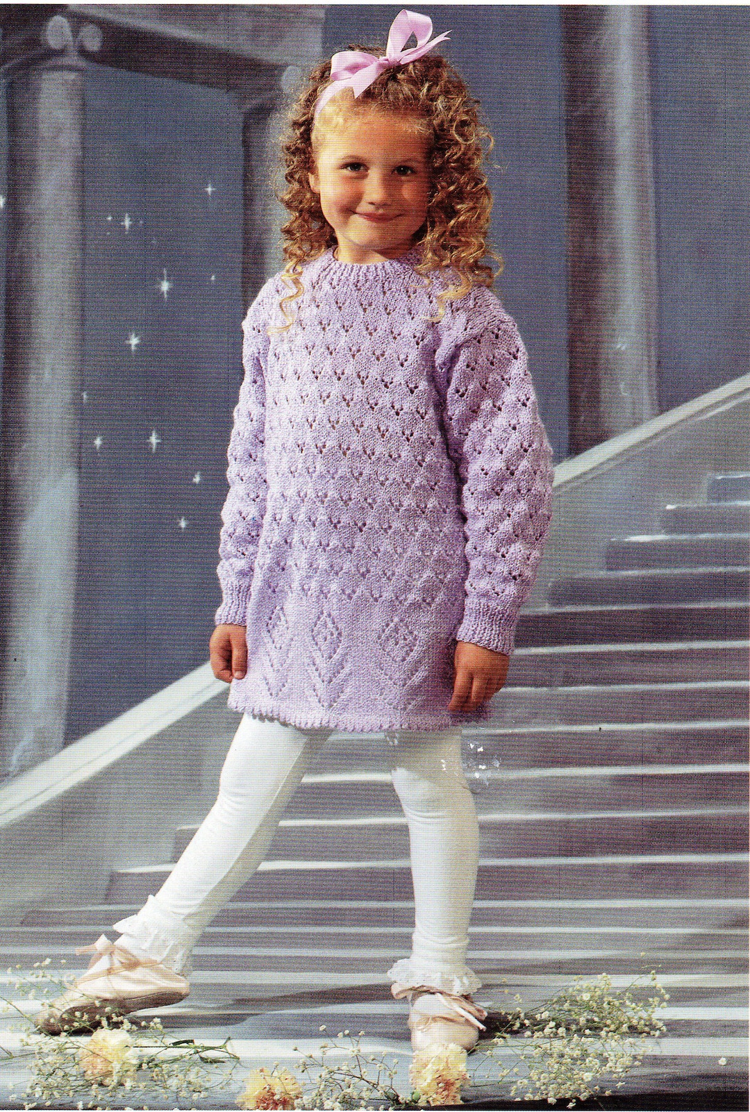Girls Tunic Sweater KNITTING PATTERN Pdf Download Childrens Lacy Jumper ...