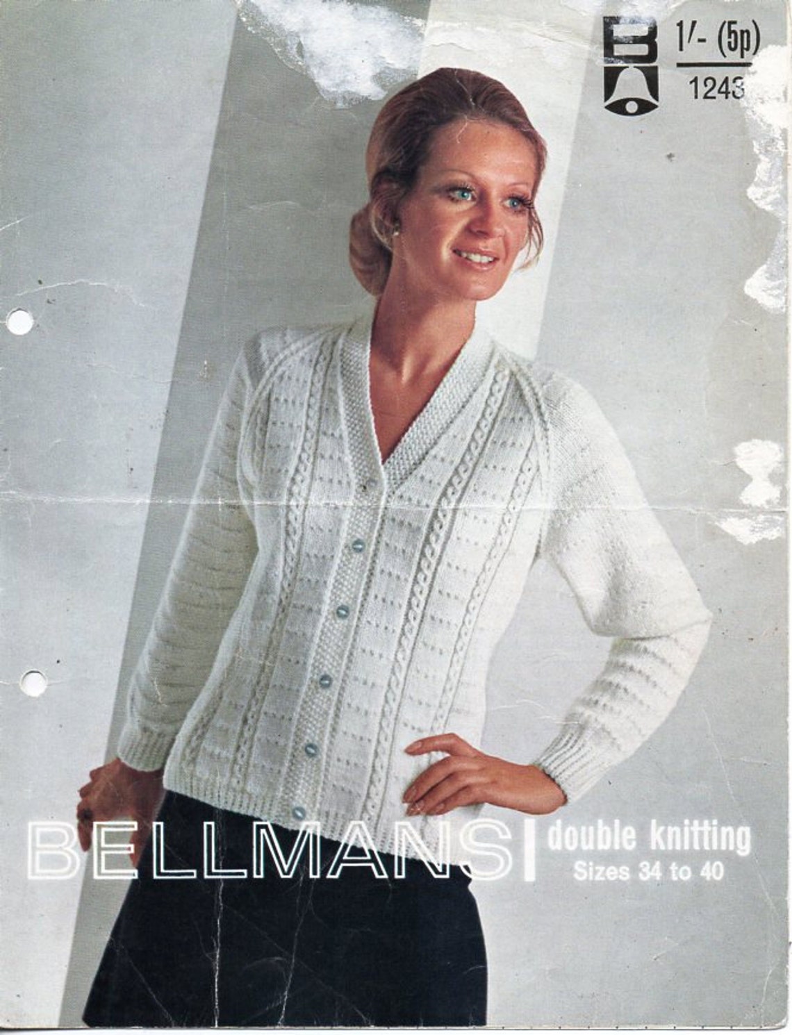 Vintage Ladies Cardigan Knitting Pattern PDF DK Womens V Neck Patterned ...