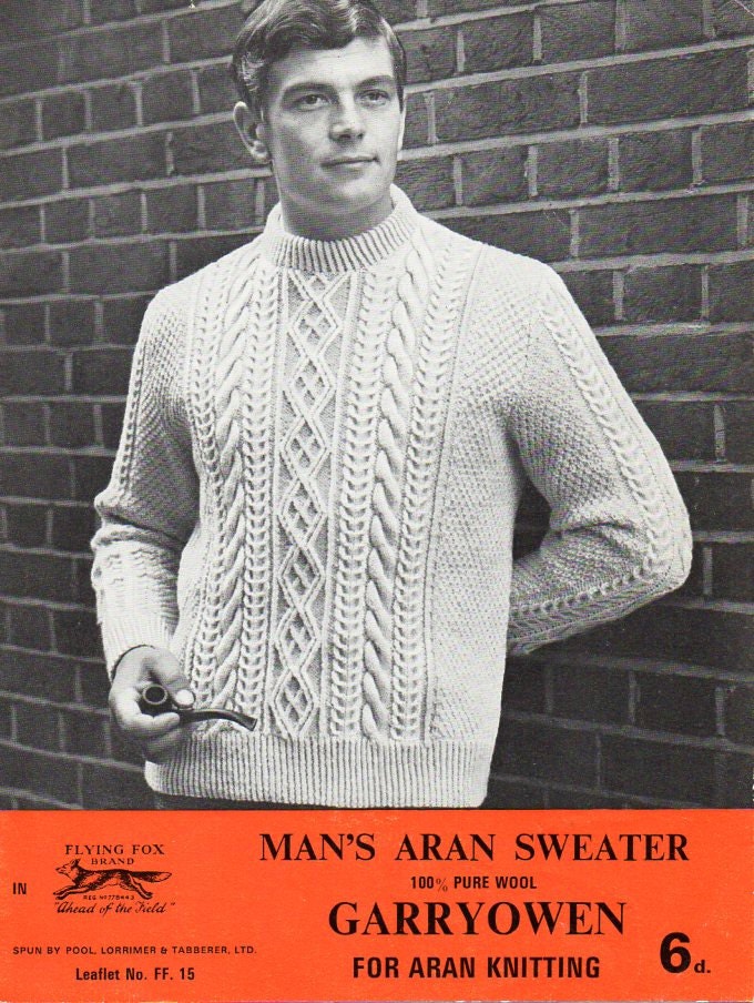 Mens Aran Sweater Knitting Pattern Pdf Mens Aran Jumper Crew | Etsy UK