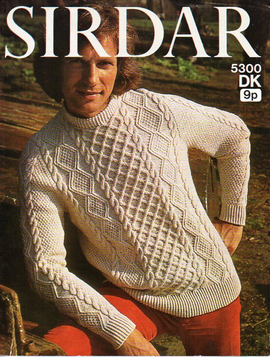 Mens Aran Sweater Knitting Pattern PDF Aran Jumper Crew Neck Vintage ...