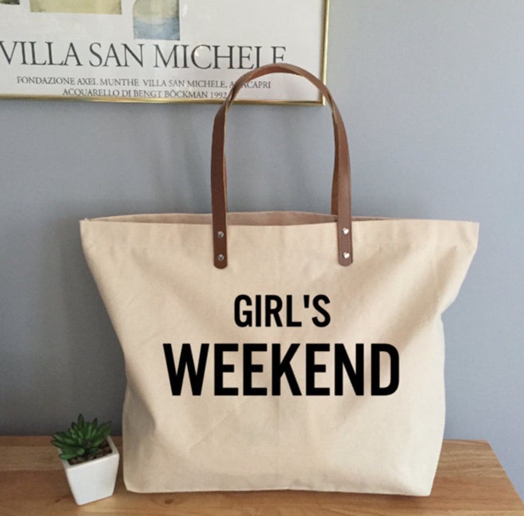 Girl's Weekend Cotton Canvas Tote With Leather Handles, Girl's Weekend ...