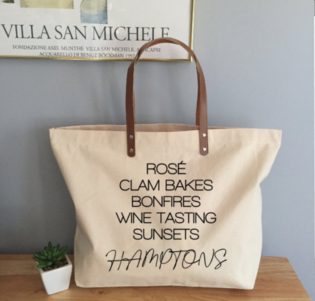 Hamptons Girls Weekend Tote Bag, Natural Canvas With Leather Handles - Etsy