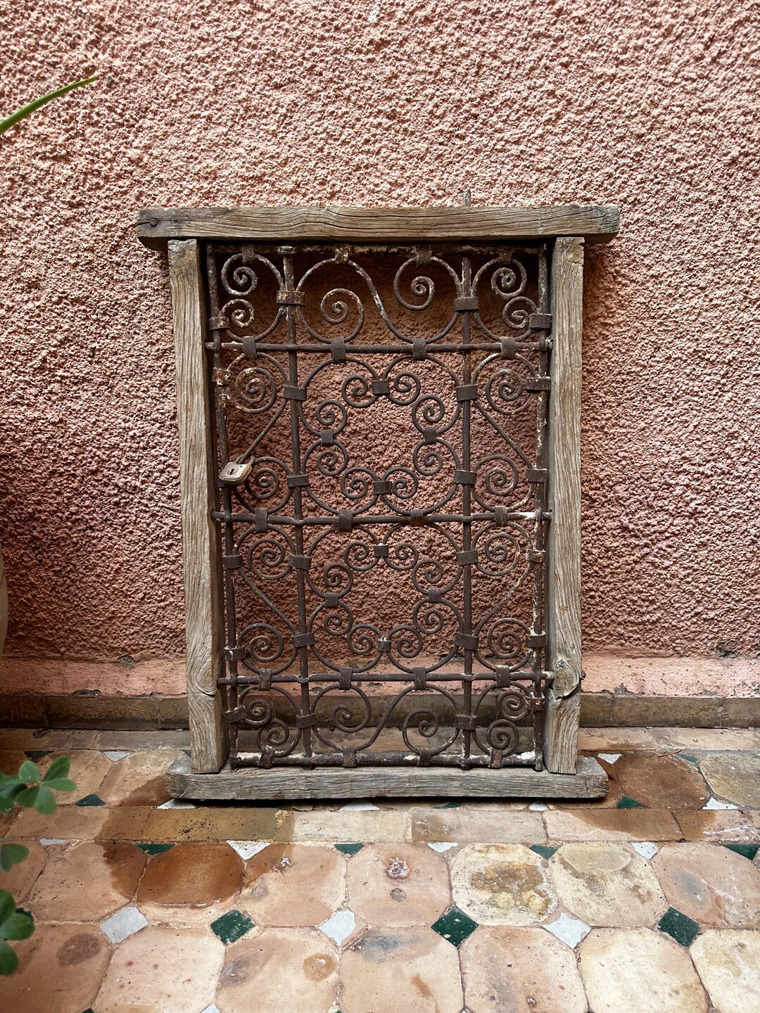 Authentic Vintage Wrought Iron Panel With Wooden Frame - 63cm X 42cm ...