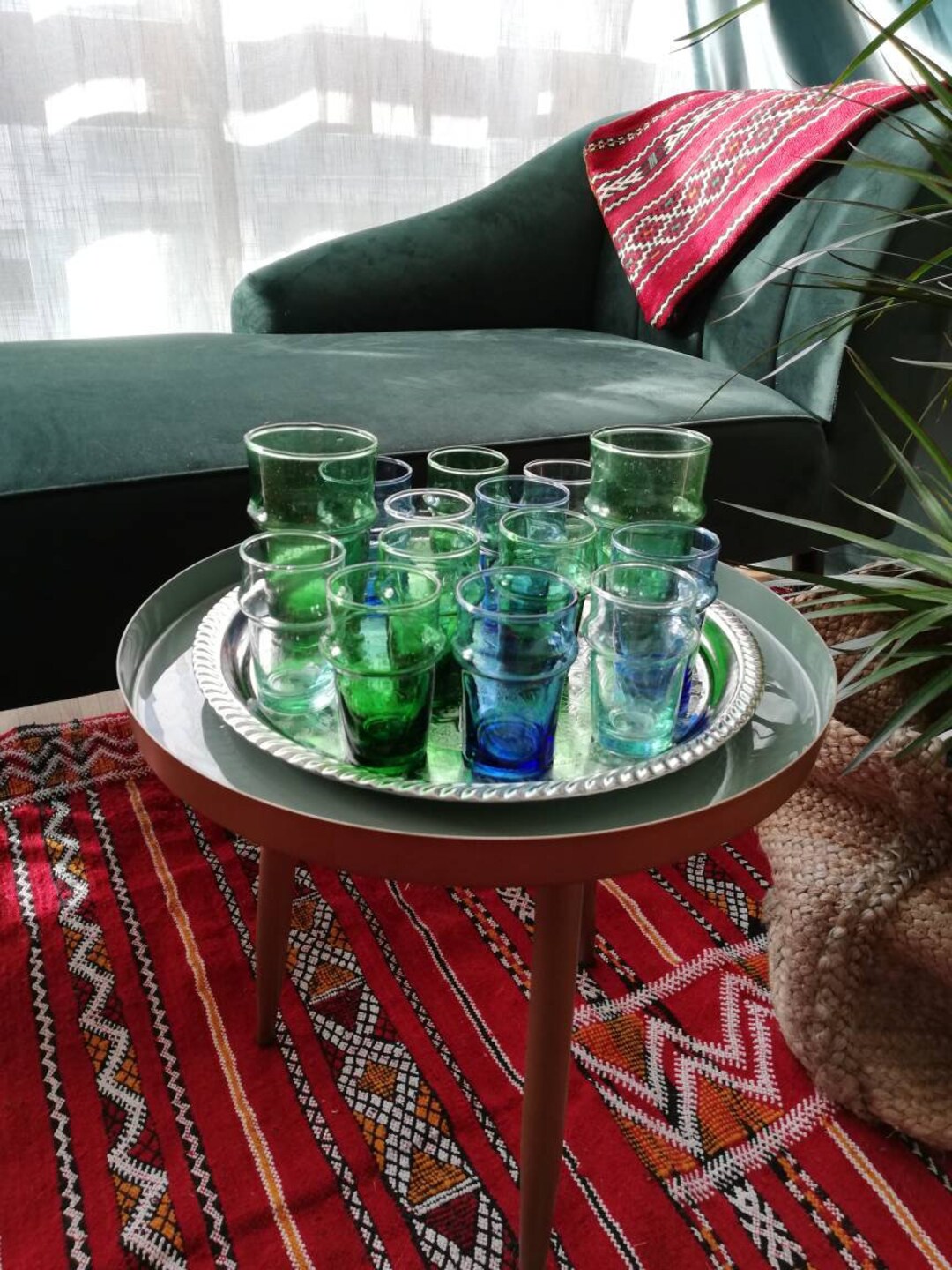 Set of 6 Blue Tea Glasses Blown the Old Way From Recycled Glass Morocco ...