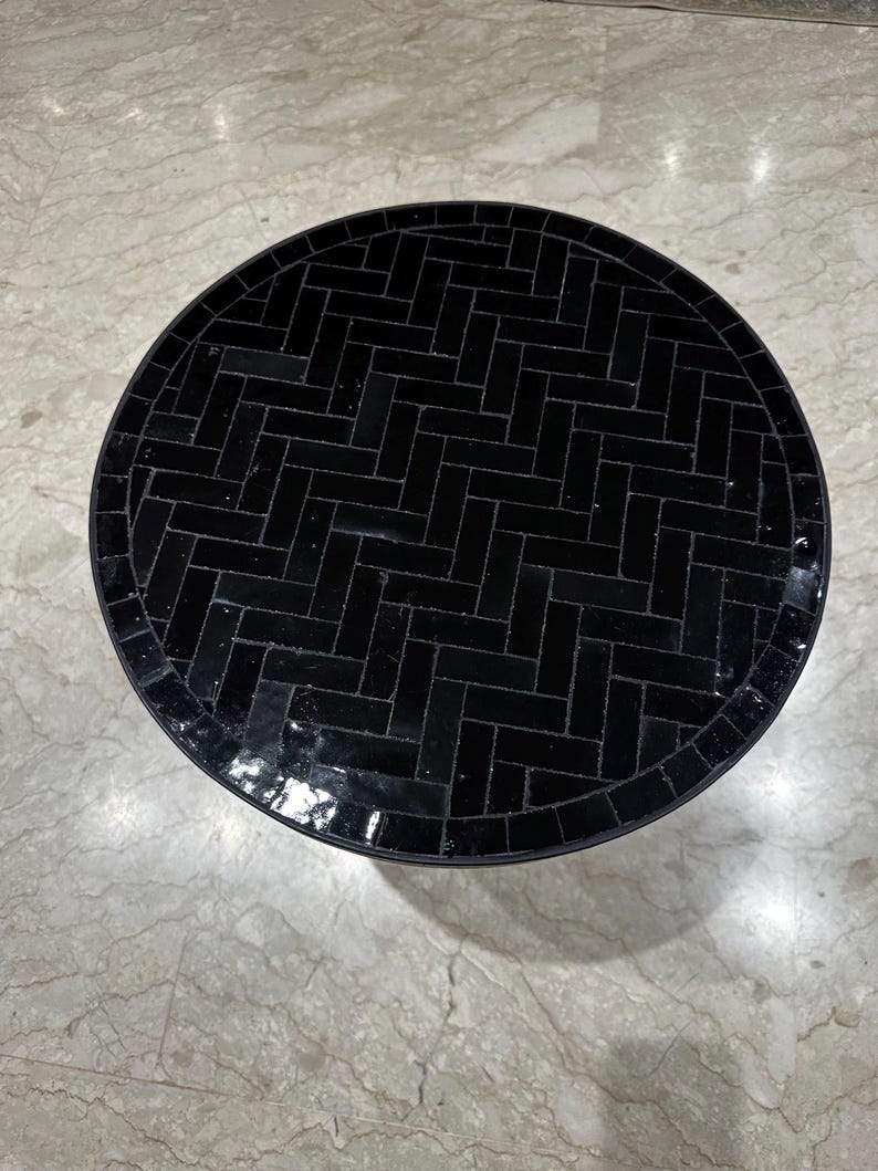 Zellige Table Diameter 60 Cm, Round Blue Coffee Table, Moroccan Tiles ...