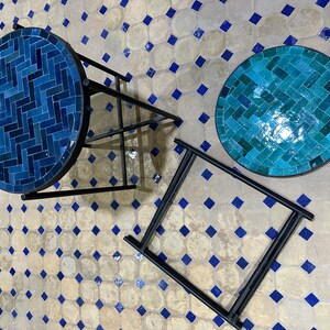 Zellige Table With Diameter 60 Cm, Round Blue Coffee Table D 40 Cm ...