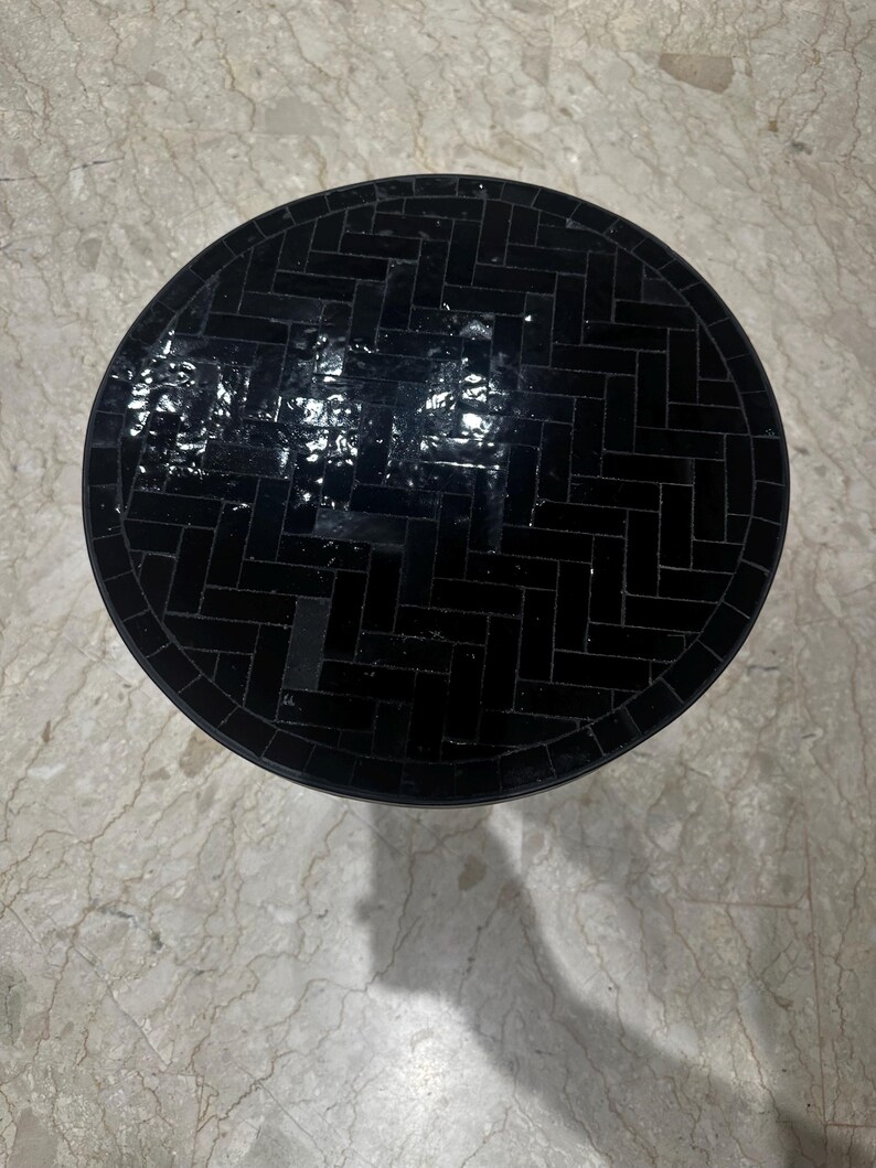 Zellige Table Diameter 60 Cm, Round Blue Coffee Table, Moroccan Tiles ...