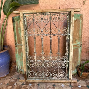 Wooden Window Frame With Iron Grill, Riad Oriental Window 89 Cm X 61 Cm ...