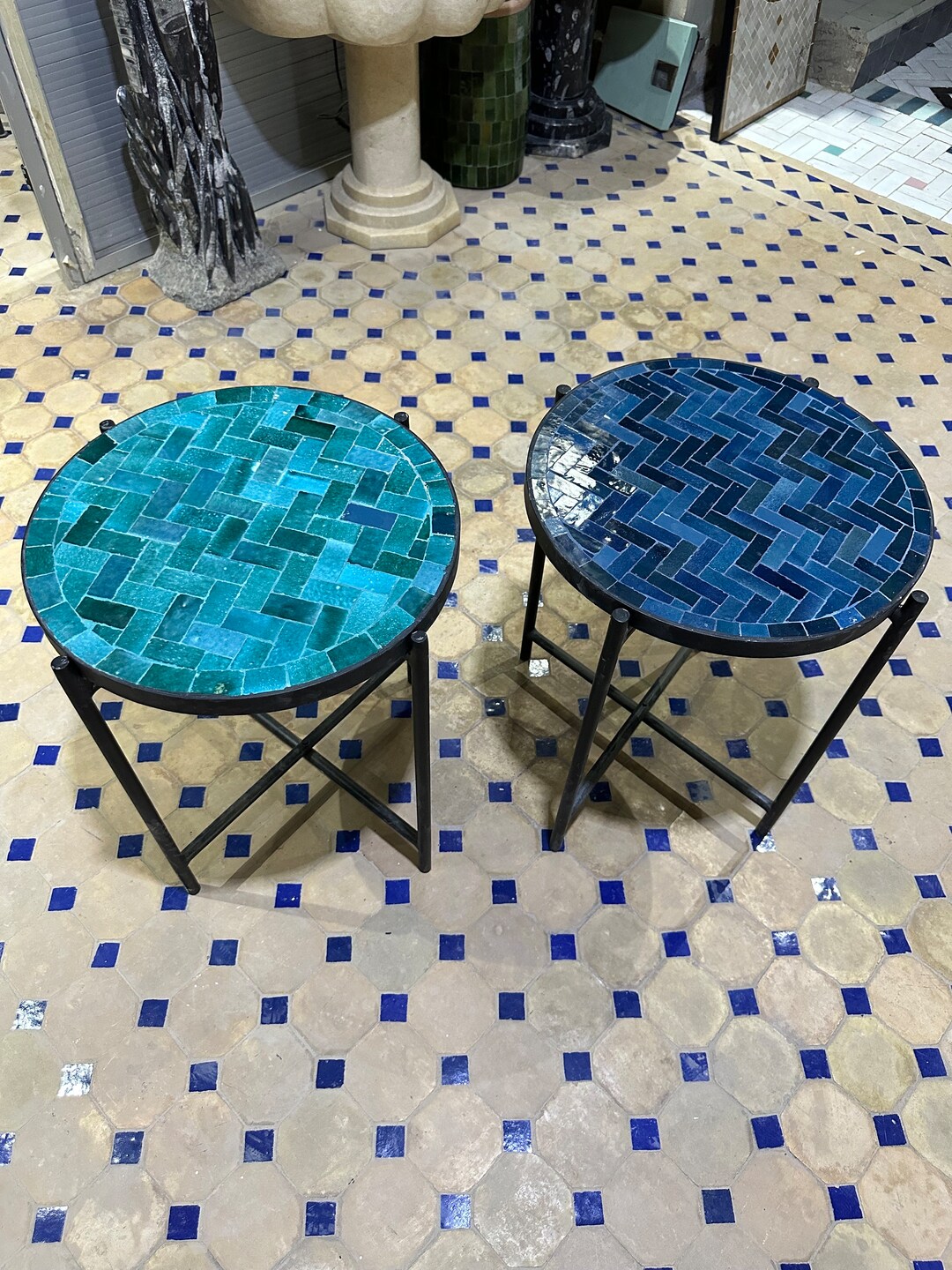 Zellige Table With Diameter 60 Cm, Round Blue Coffee Table D 40 Cm ...