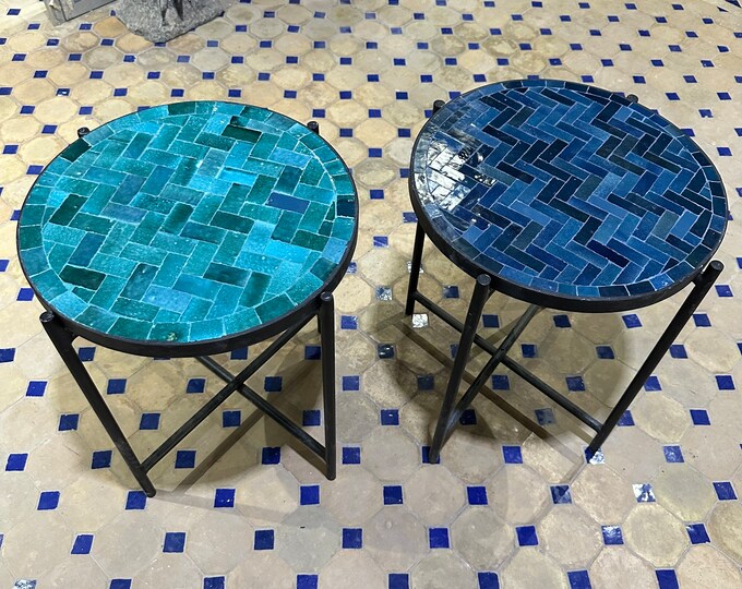 Zellige Table With Diameter 60 Cm, Round Blue Coffee Table D 40 Cm ...