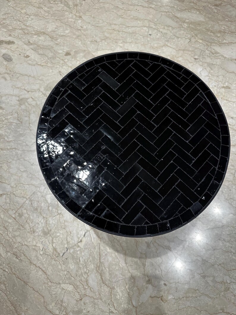 Zellige Table Diameter 60 Cm, Round Blue Coffee Table, Moroccan Tiles ...