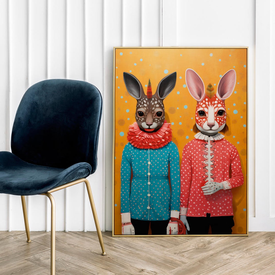 Rabbit Poster Funny Art Pink Poster - Art Poster Decoration Colors - Etsy