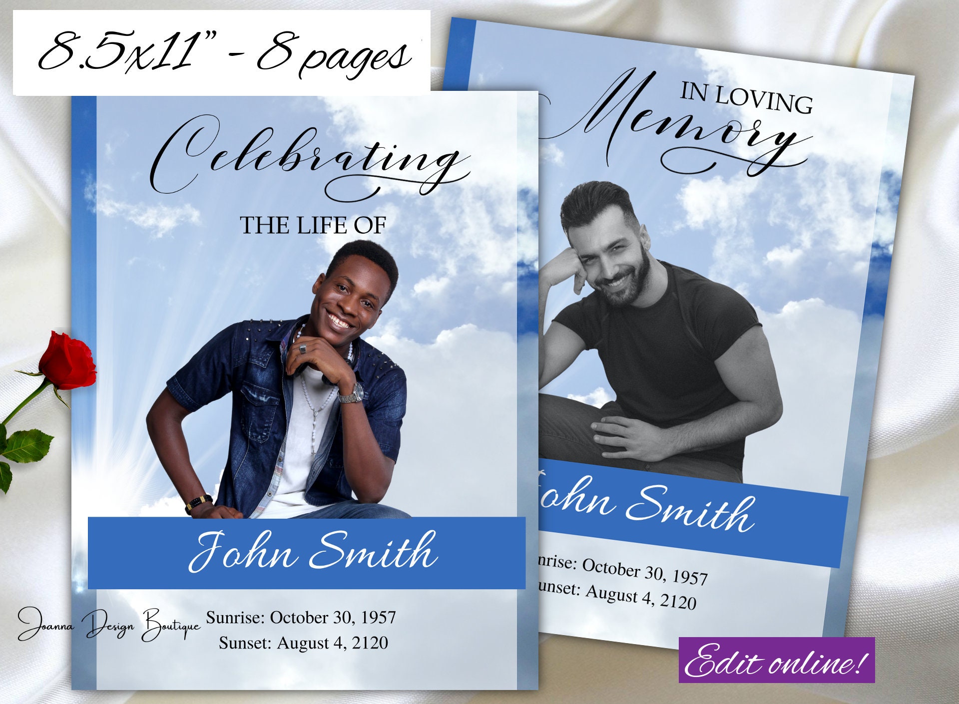 Blue Sky Funeral Program Template Blue Sky Obituary Program - Etsy
