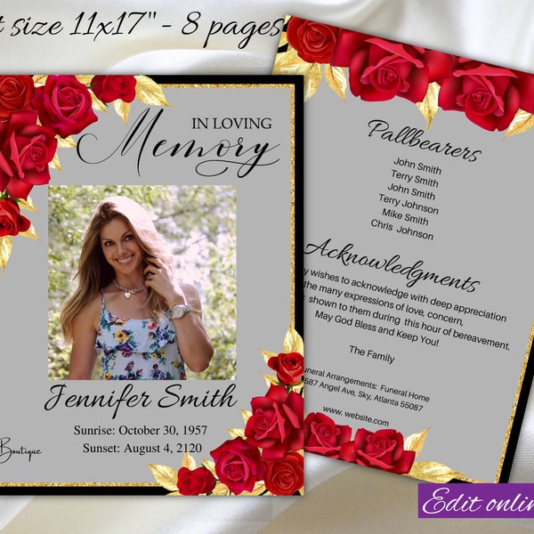 Obituary Template for Men - Etsy