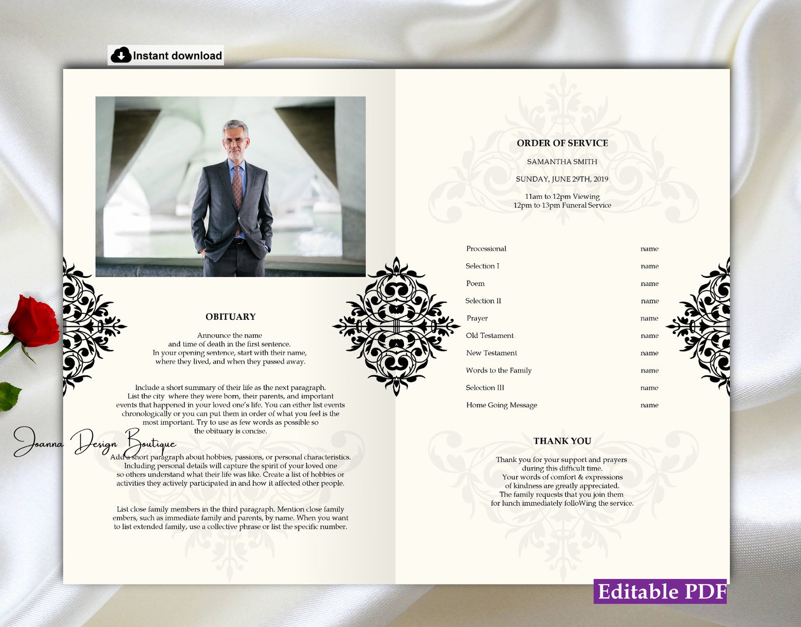 Funeral Program Template Funeral Program for Man Men Memorial - Etsy