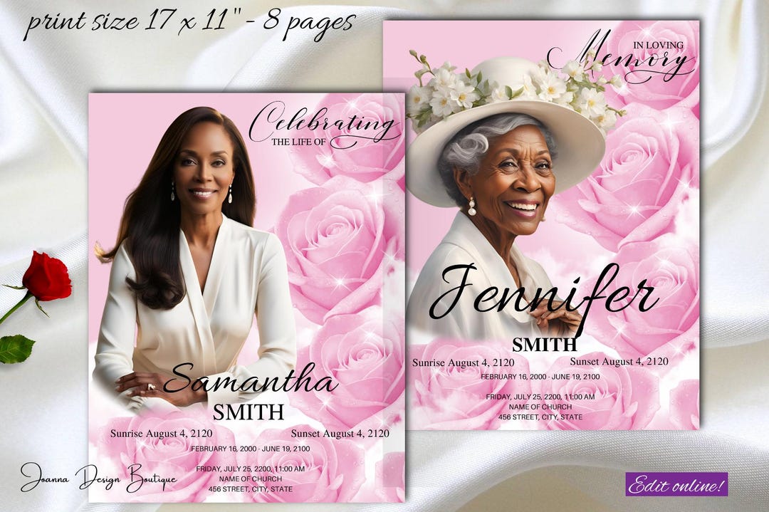 Pink Roses Funeral Program Obituary Pink Flowers Sky Funeral Program ...