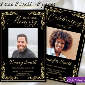 Black Gold Obituary Funeral Program Template Luxury Funeral Program ...