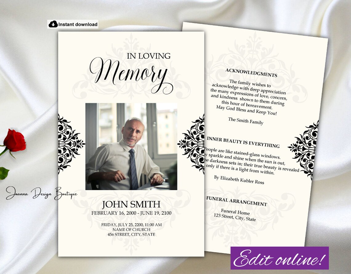 Funeral Program Template Funeral Program for Man Men Memorial - Etsy