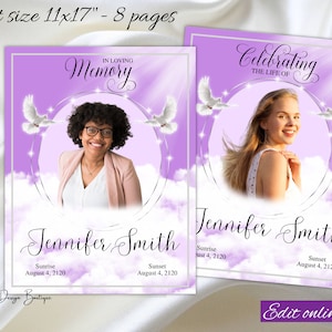 Purple Sky Silver Funeral Program Obituary 11x17 Clouds Dove Funeral ...