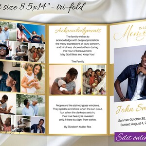 White Gold Funeral Program Template Trifold Gold Obituary Memorial ...